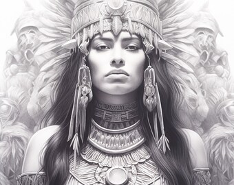 Aztec Warrior Queen Coloring Page 2, Adult Color Sheet of the Face of a ...