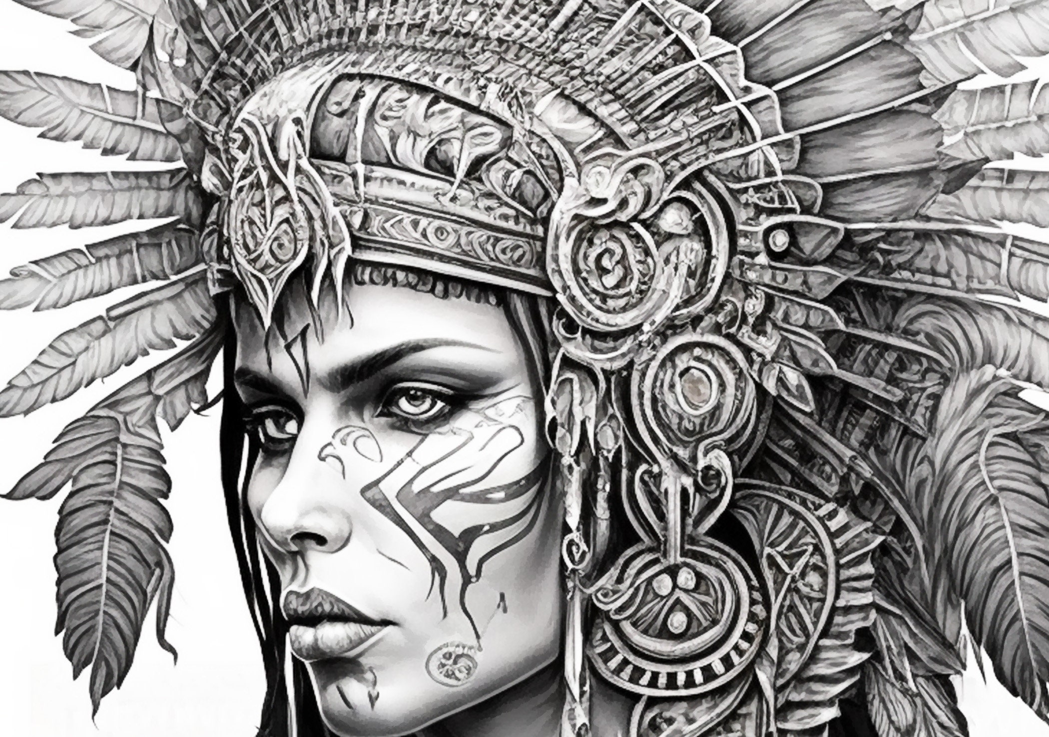 Female Aztec Warrior Coloring Page 2, Adult Coloring Sheet of the Face ...