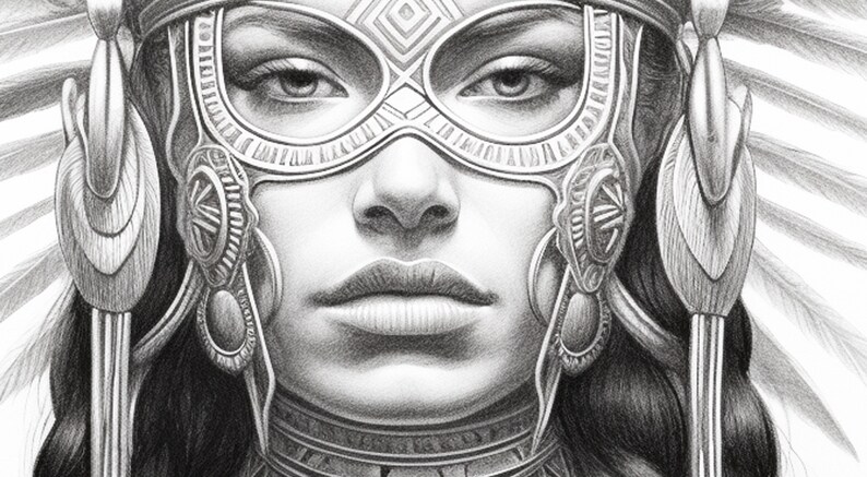 Aztec Warrior Queen Coloring Page 2, Adult Color Sheet of the Face of a ...