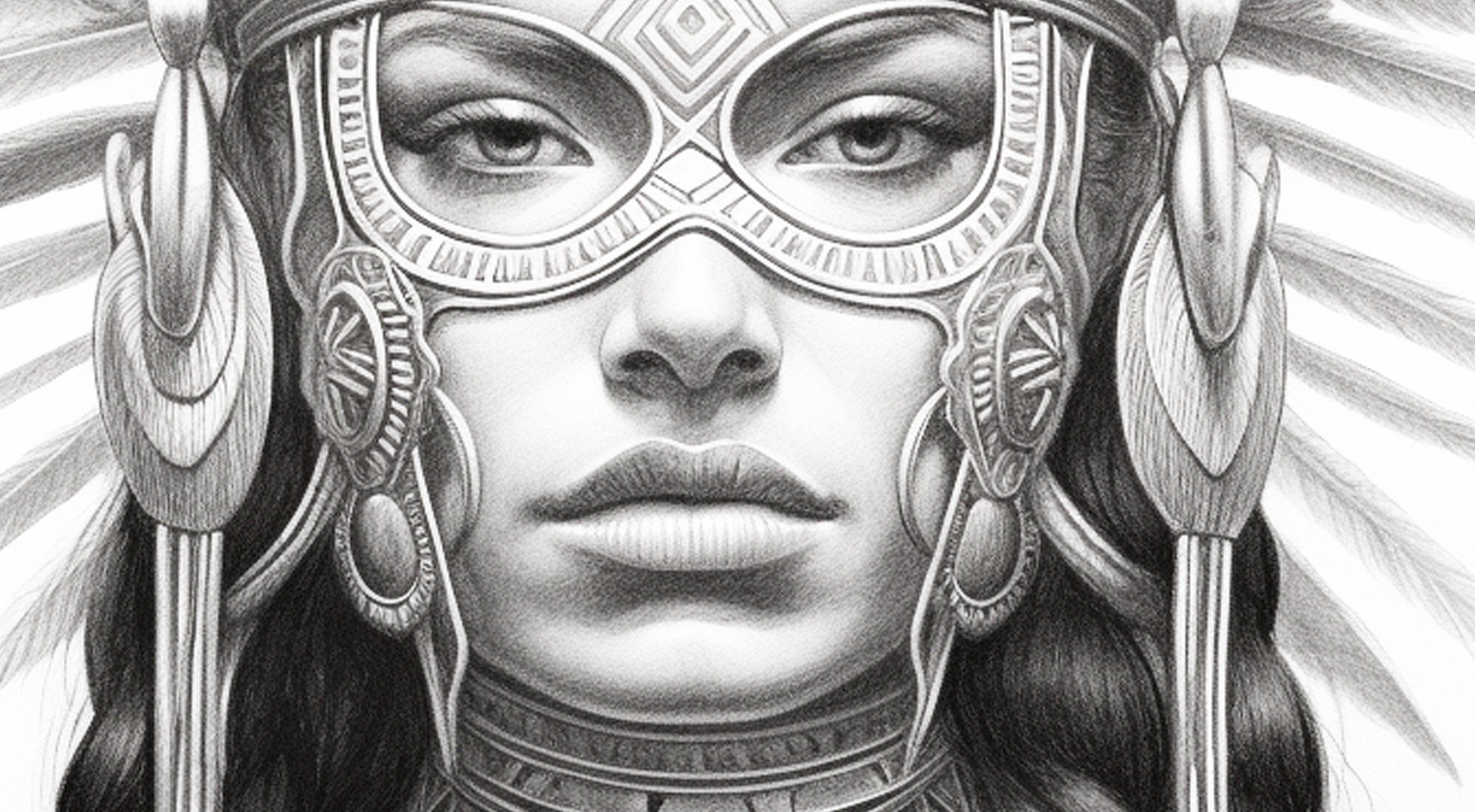 Aztec Warrior Queen Coloring Page 2, Adult Color Sheet of the Face of a ...