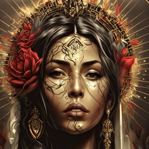 Aztec Chicana Virgin Mary Goddess With Roses Digital Image - Etsy