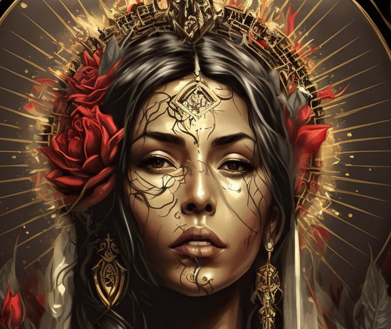 Aztec Chicana Virgin Mary Goddess With Roses Digital Image, Machine ...