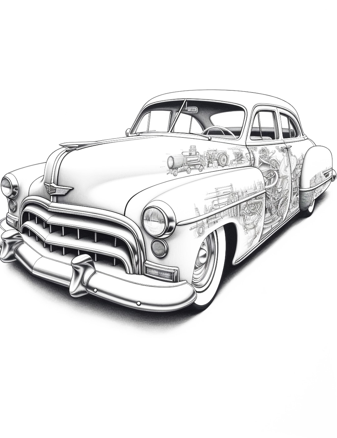 Classic Lowrider Adult Coloring Page, AI Coloring Sheet of a Badass ...