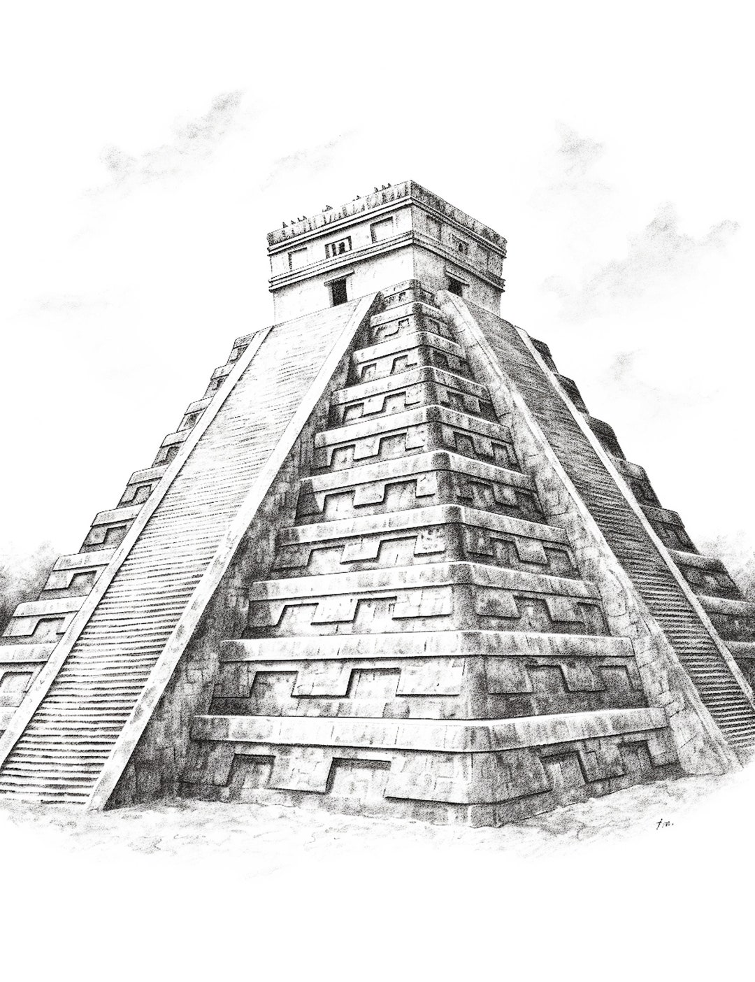 Chichen Itza Mayan Temple Coloring Page, AI Coloring Sheet of the ...