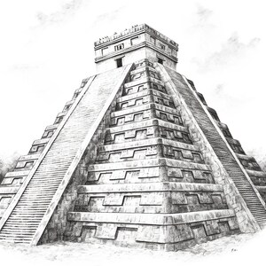 Chichen Itza Mayan Temple Coloring Page, AI Coloring Sheet of the ...