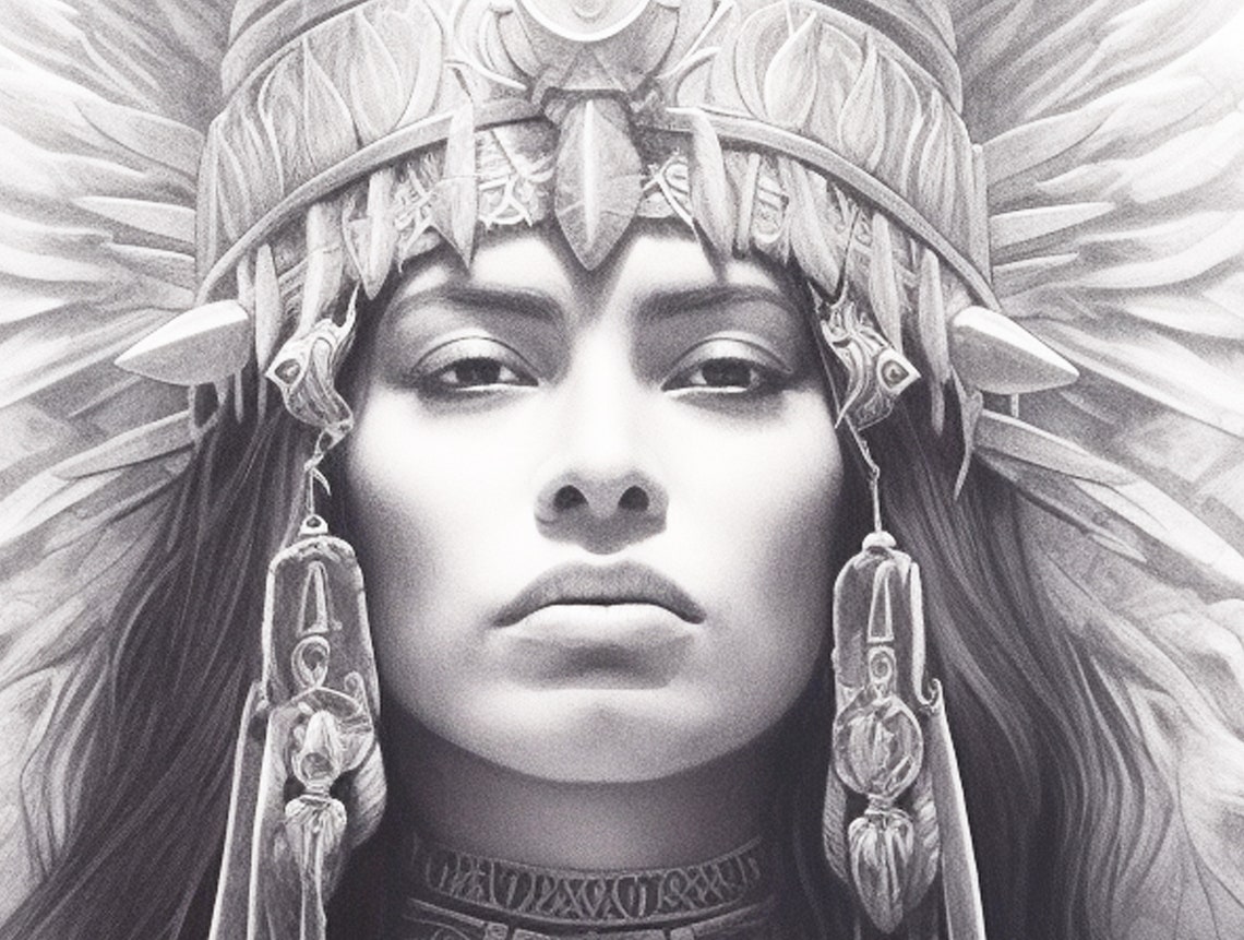 Aztec Warrior Queen Coloring Page 3, Adult Color Sheet of the Face of a ...