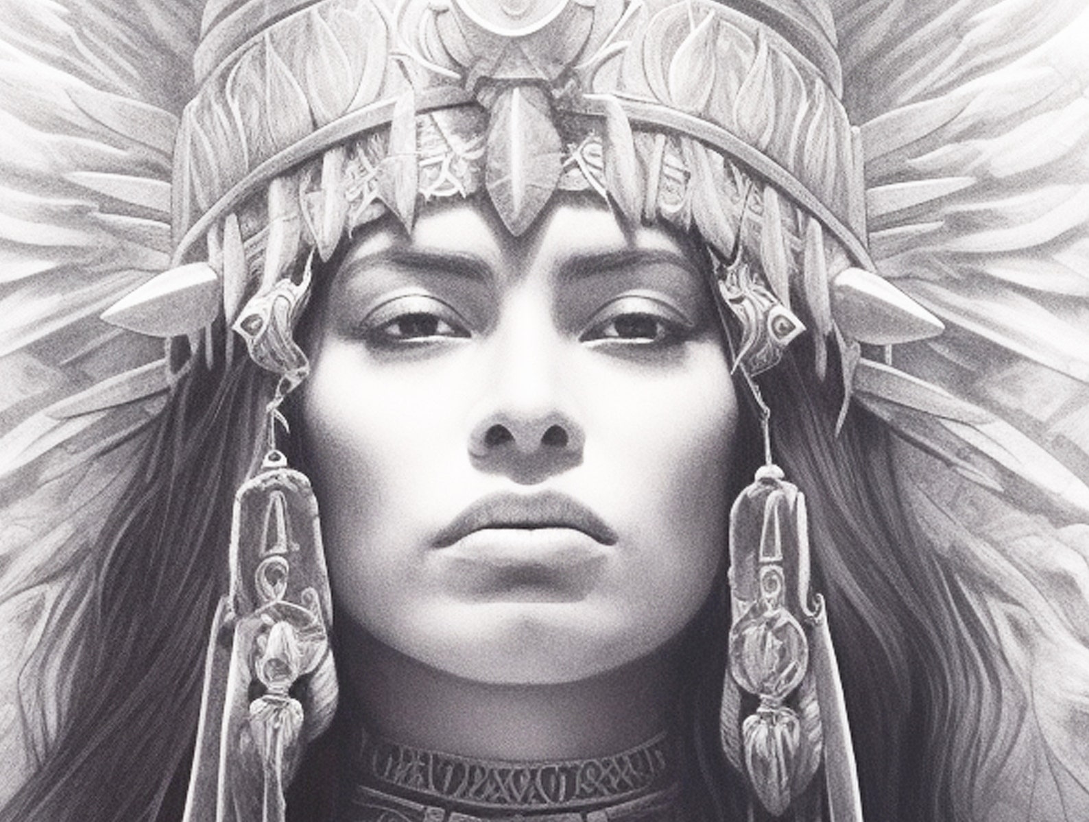 Aztec Warrior Queen Coloring Page 3, Adult Color Sheet of the Face of a ...