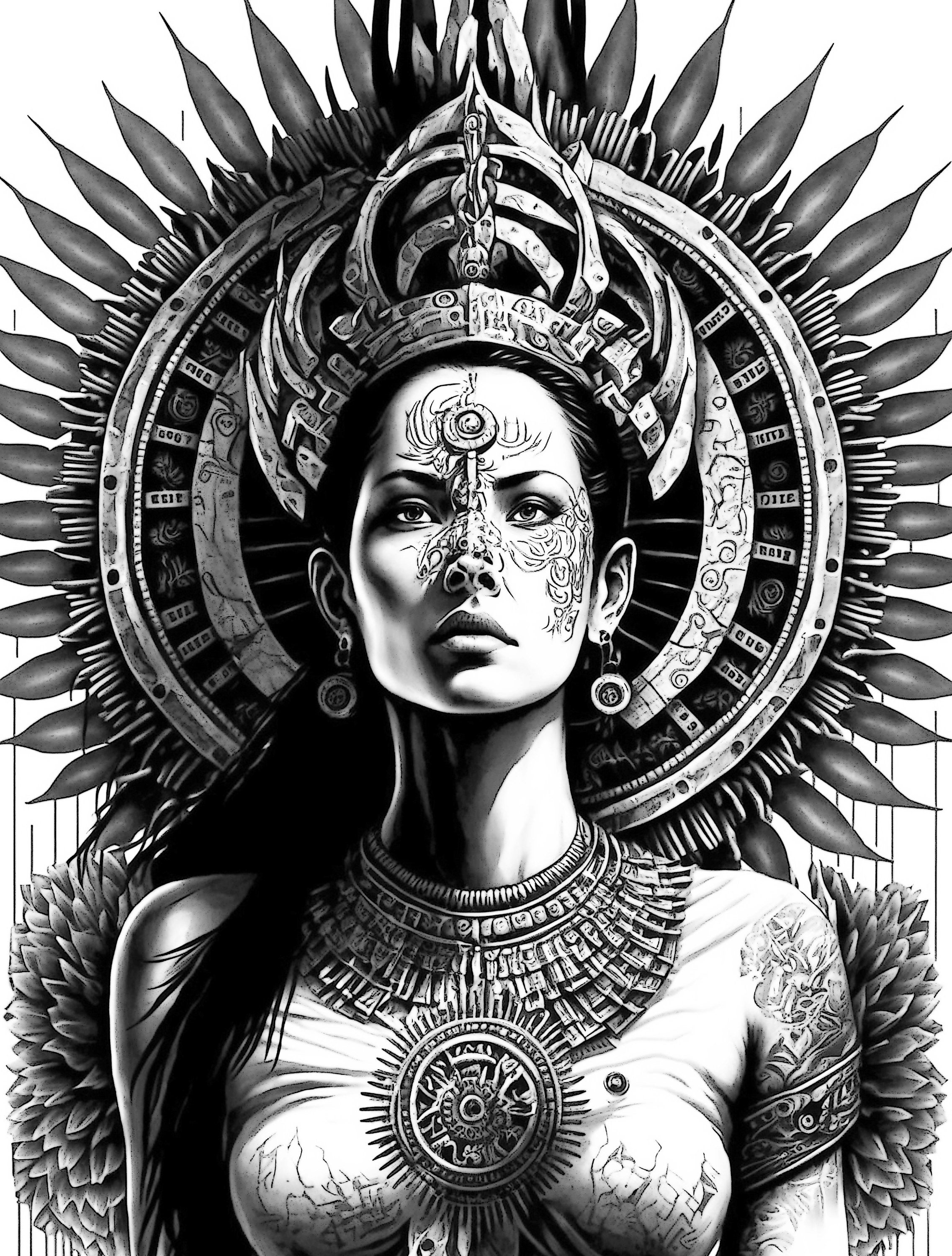 Aztec, Mayan and Olmec Warrior Queens Coloring Pages, 8 Ai Generated ...