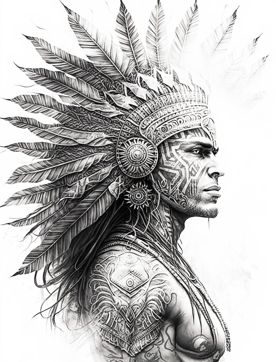 Aztec Warrior God Coloring Page, Adult Coloring Sheet of the Face of a ...