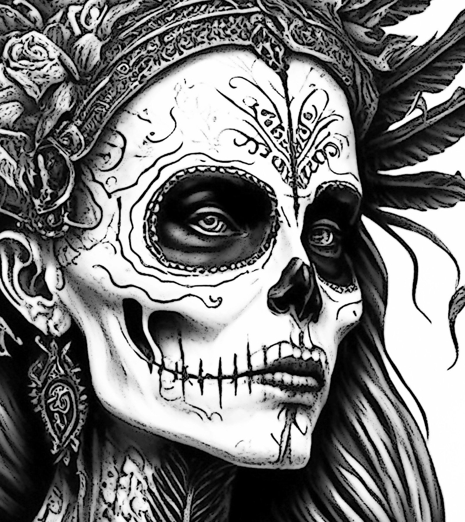 La Catrina Angel Day of the Dead Coloring Sheet Adult - Etsy