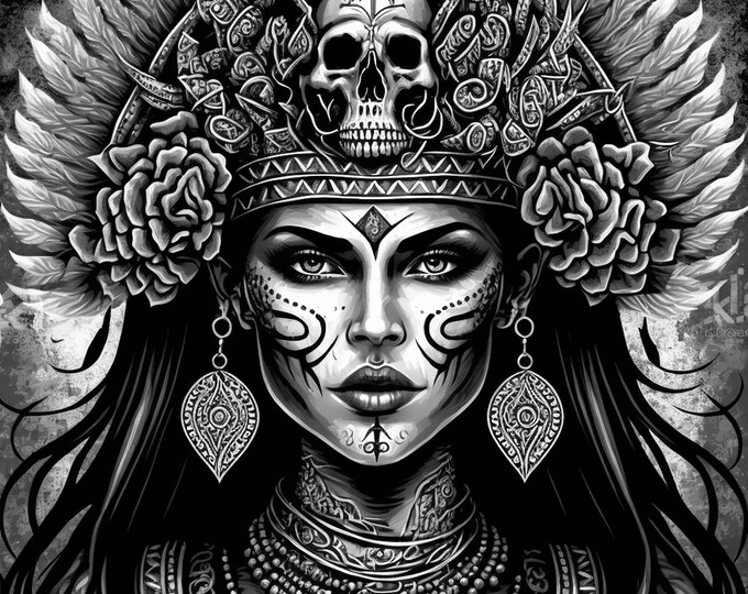 Female Aztec Warrior Coloring Page, Adult Coloring Sheet of the Face of ...
