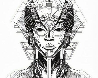 Grayscale Ancient Future African King Coloring Sheet, AI Generated ...