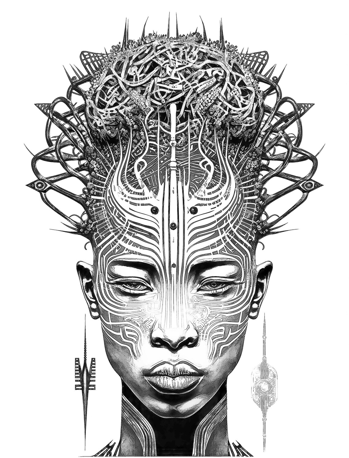 Grayscale Ancient Future African King Coloring Sheet, AI Generated ...
