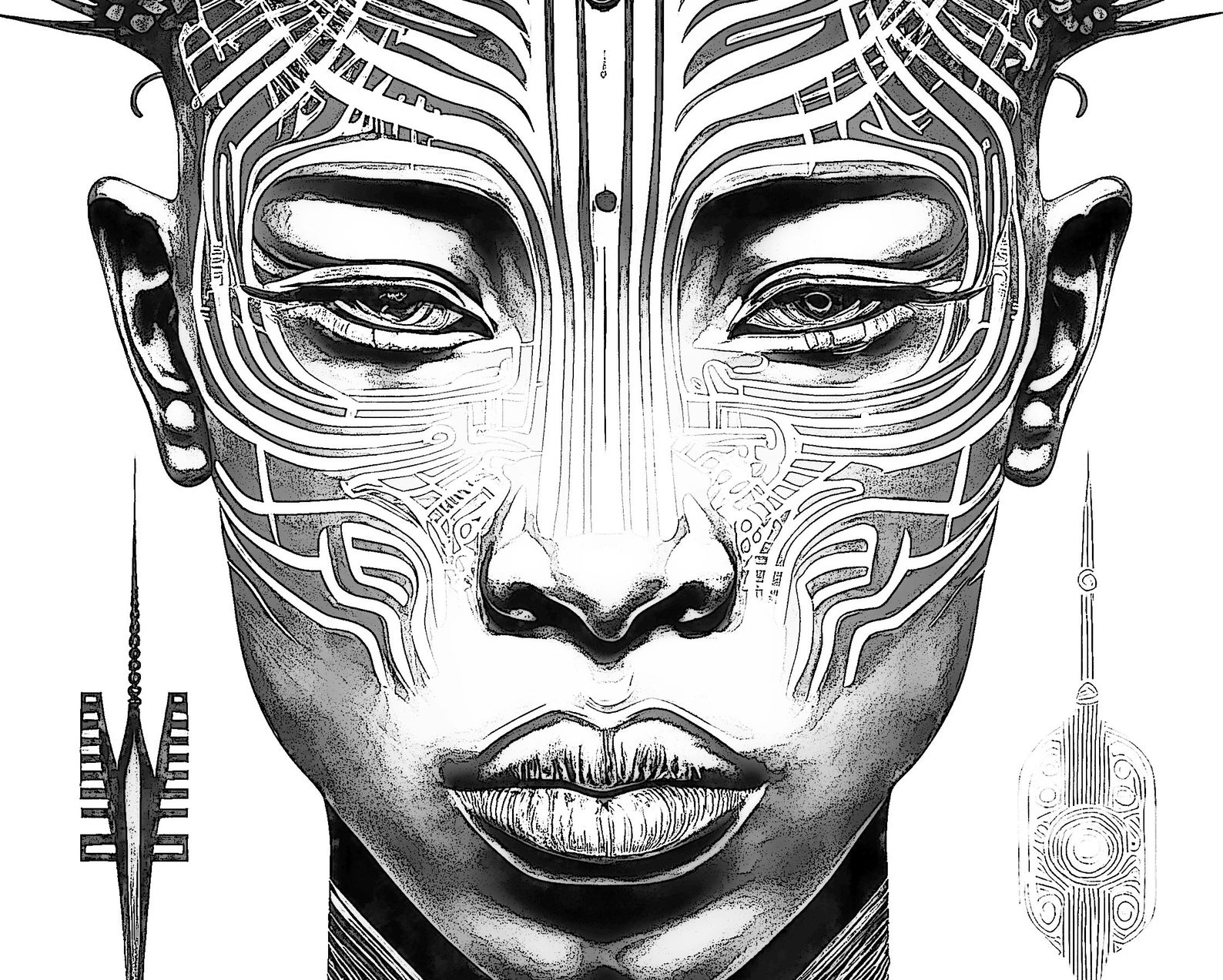Grayscale Ancient Future African King Coloring Sheet, AI Generated ...