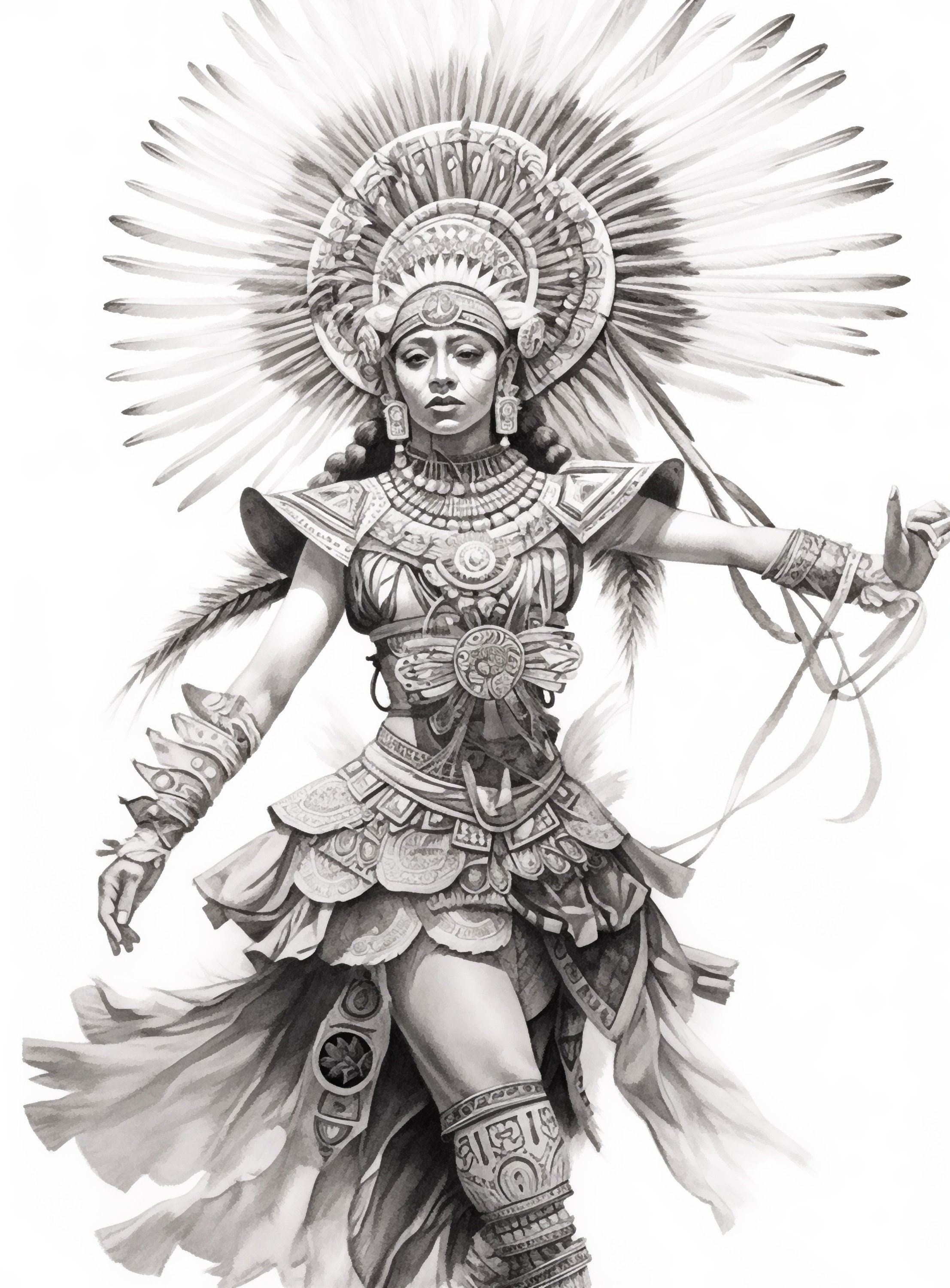 Female Aztec Dancer Coloring Page, Adult Color Sheet of a Mexica ...