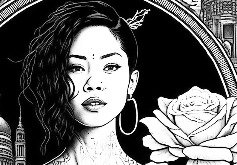 Urban Xicana Queen Coloring Sheet, AI Generated Adult Coloring Page of a Badass Chicana Woman in ...