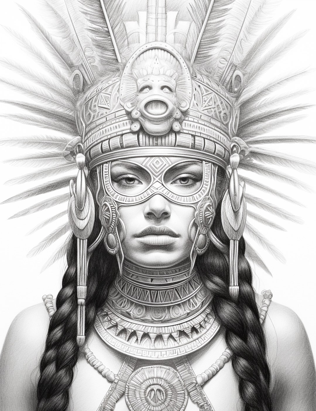 Aztec Warrior Queen Coloring Page 2, Adult Color Sheet of the Face of a ...