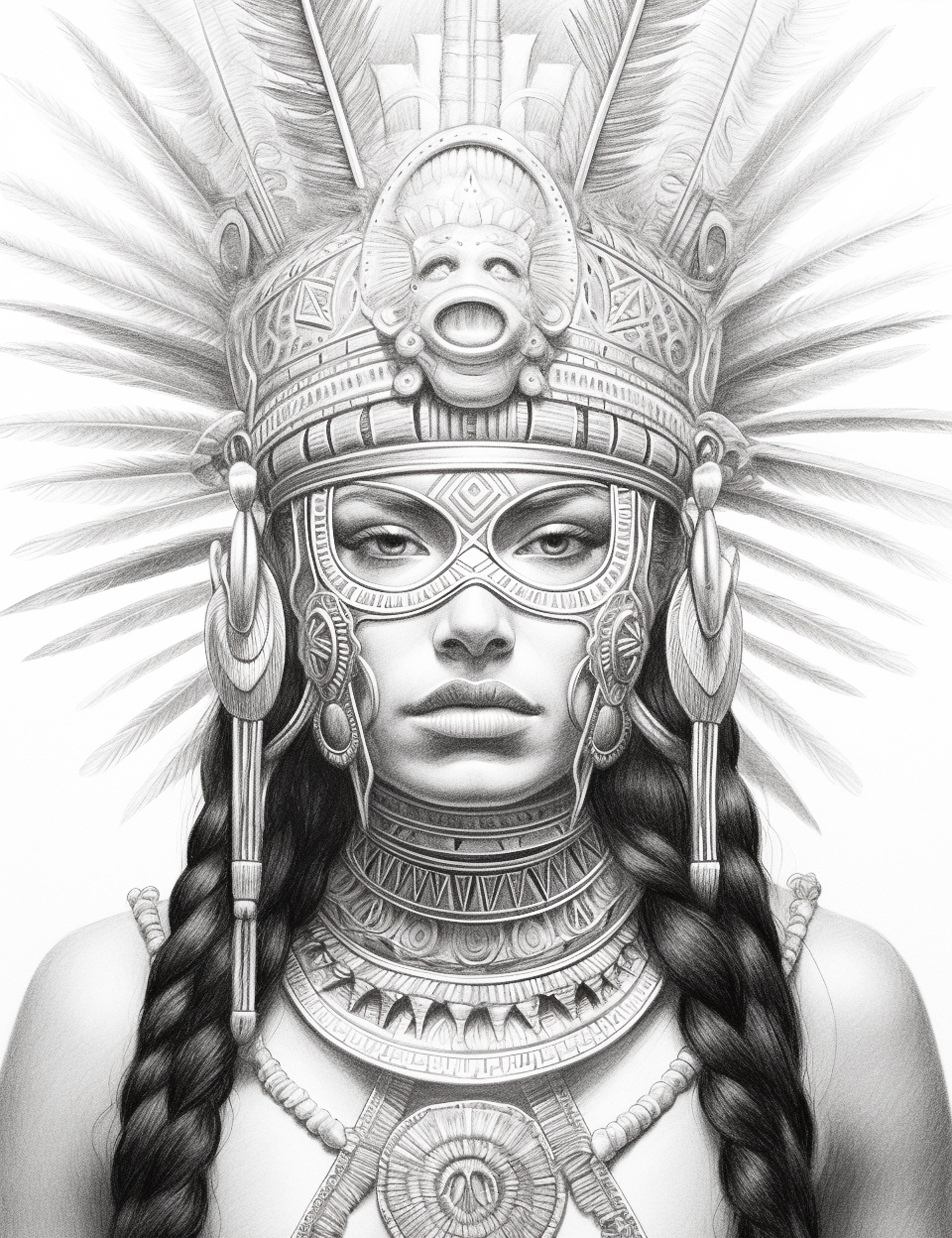 Aztec Warrior Queen Coloring Page 2, Adult Color Sheet of the Face of a ...