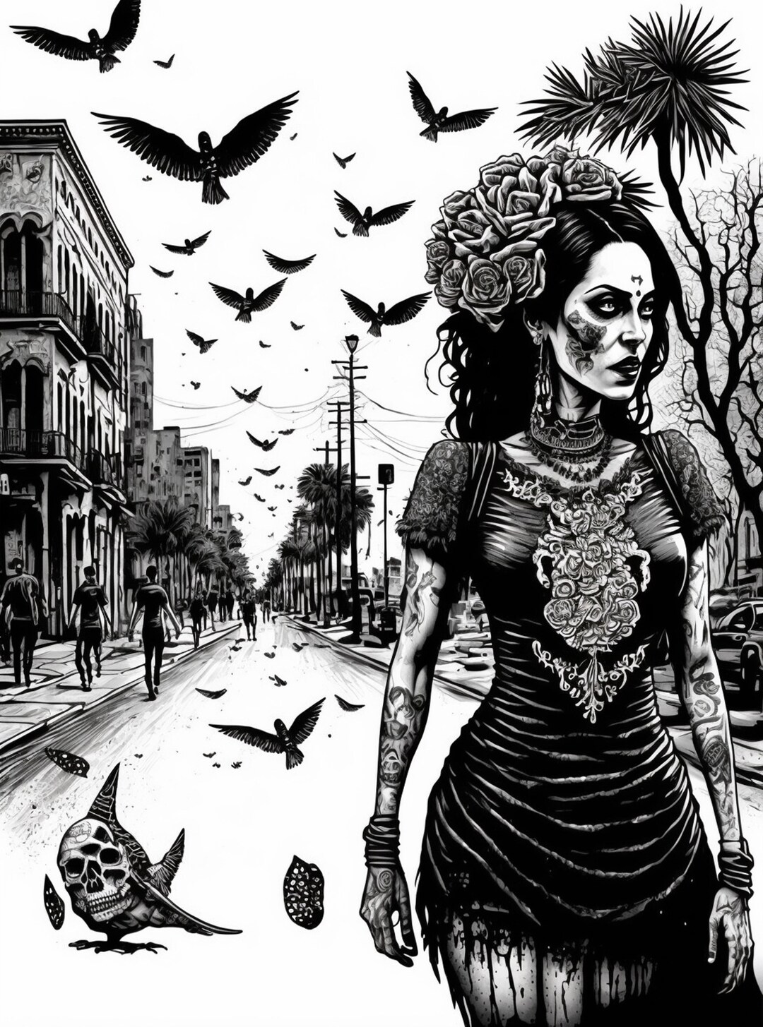 La Catrina Day of the Dead Coloring Sheet Adult Coloring Page - Etsy