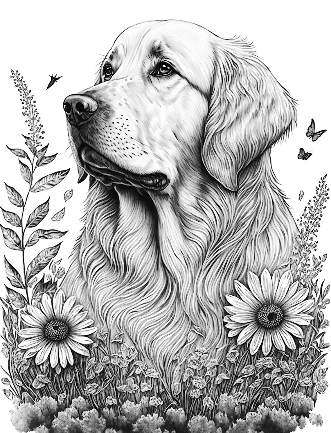 Golden Retriever Adult Coloring Sheet, AI Generated Coloring Page of A ...