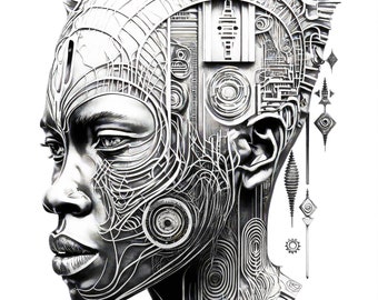 Grayscale Ancient Future African King Coloring Sheet, AI Generated ...