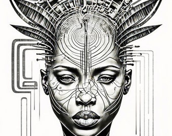 Grayscale Ancient Future African King Coloring Sheet, AI Generated ...