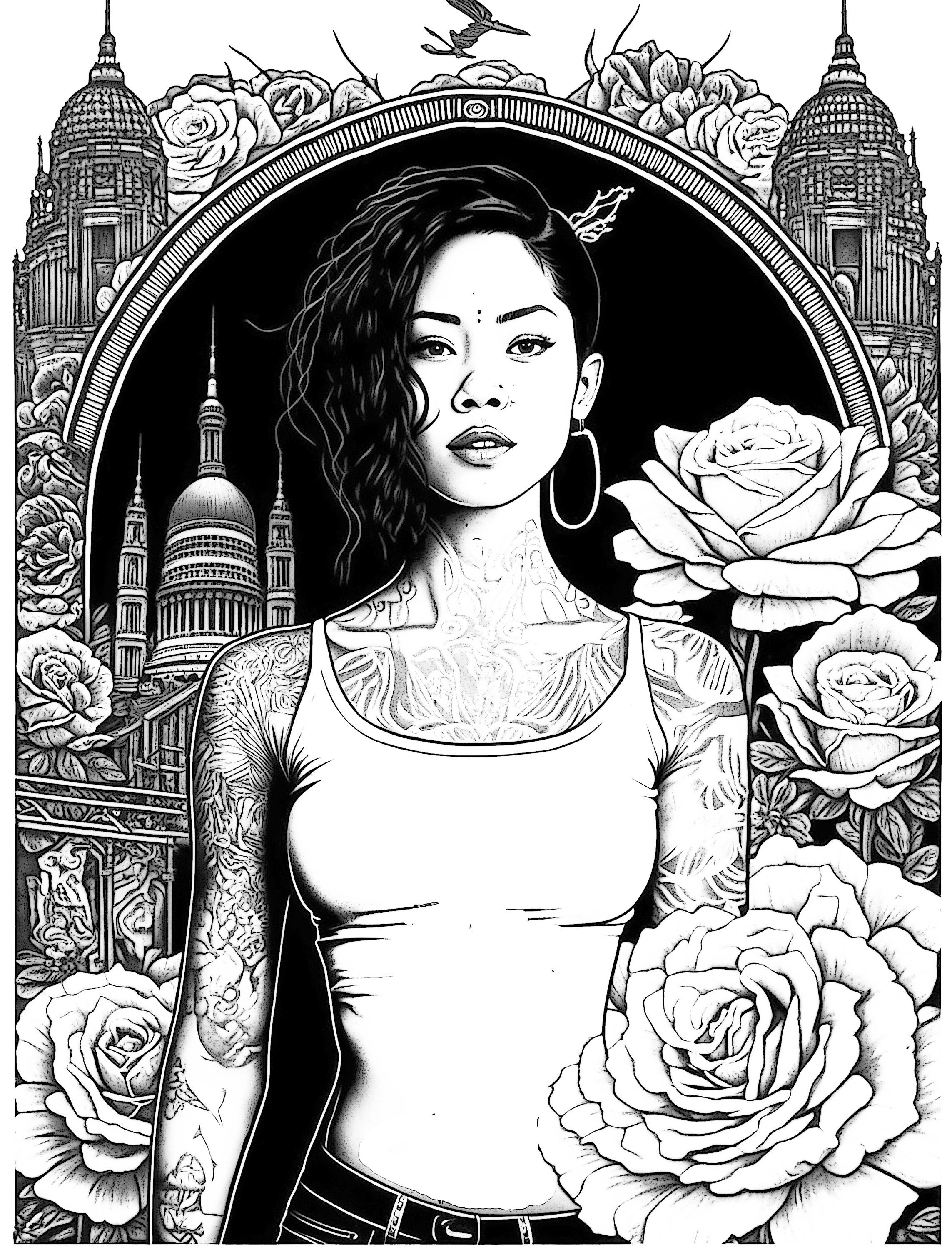 Urban Xicana Queen Coloring Sheet, AI Generated Adult Coloring Page of ...