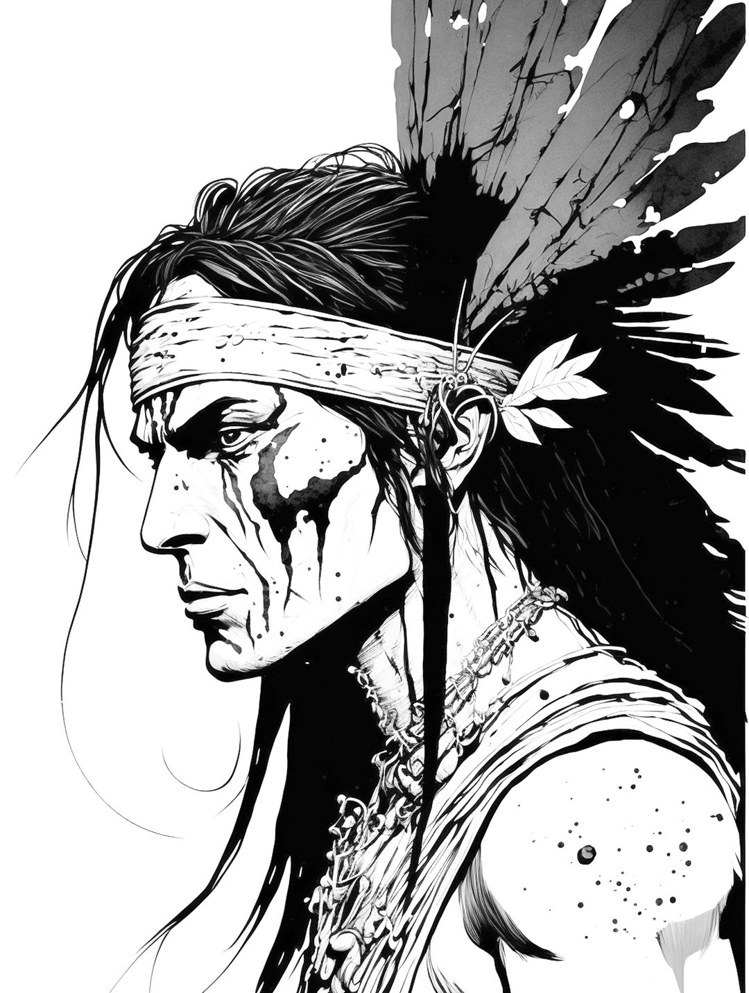 Native American Warrior Coloring Page, Adult Coloring Sheet Portrait an ...