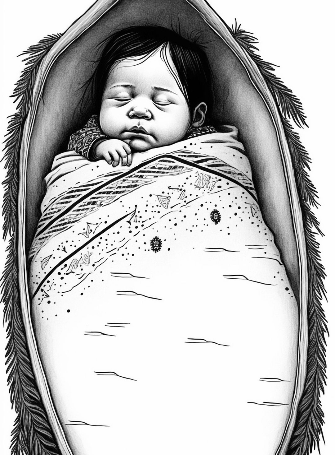 Native American Peaceful Baby Coloring Page, Coloring Sheet Portrait an ...