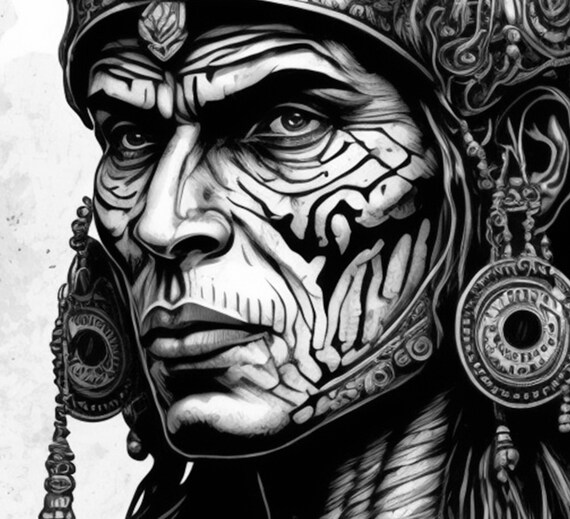 Aztec Warrior Face Drawing