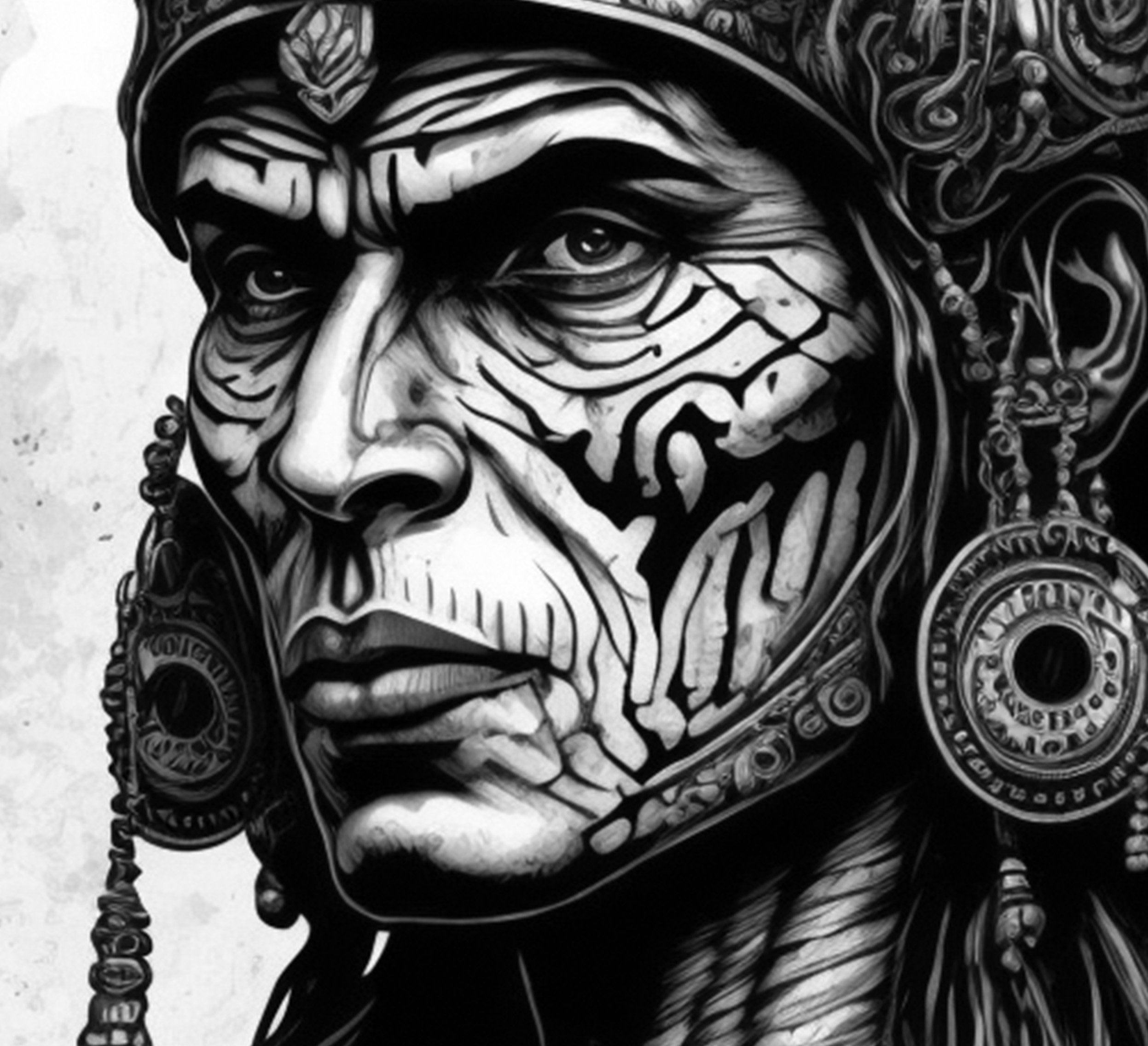 Aztec Warrior Head Drawing