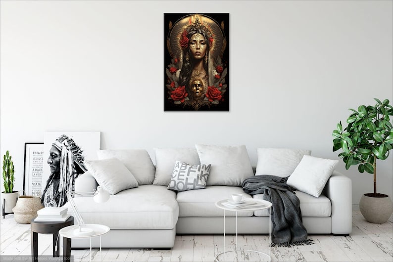 Aztec Chicana Virgin Mary Goddess With Roses Digital Image, Machine ...