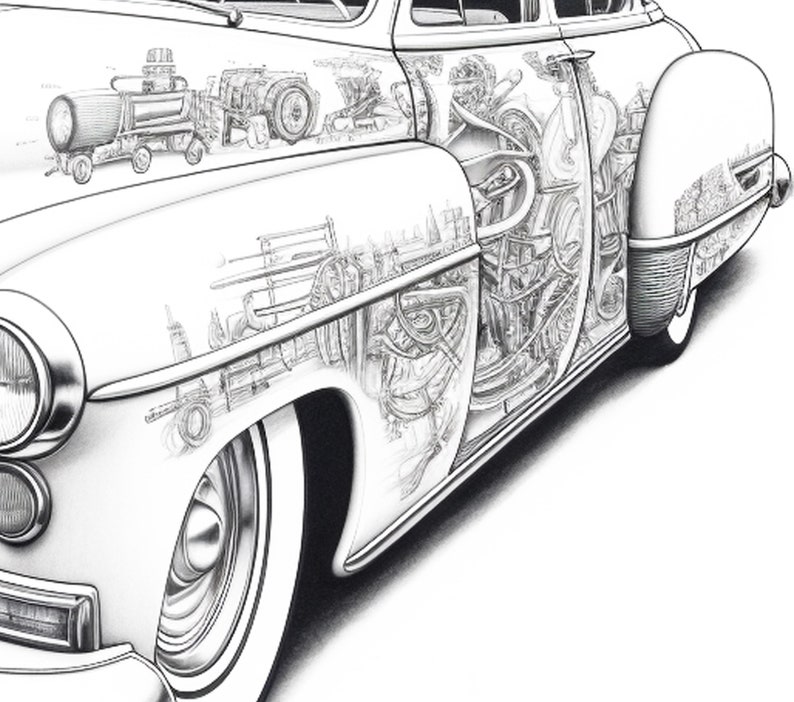 Classic Lowrider Adult Coloring Page, AI Coloring Sheet of a Badass ...
