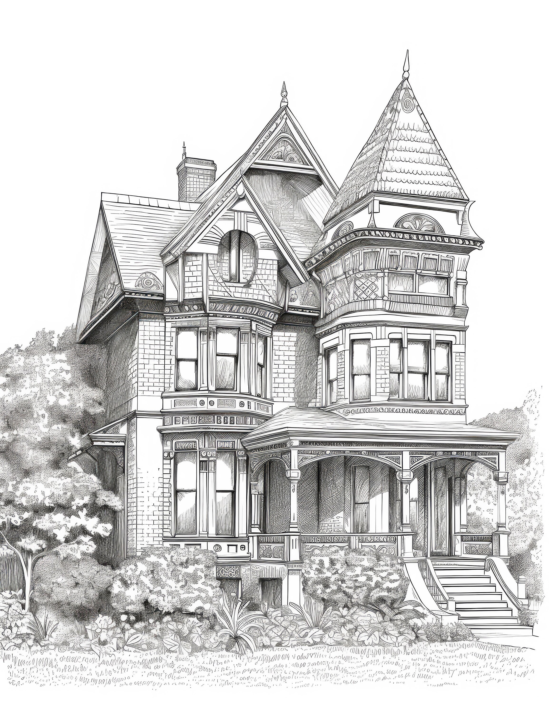 Victorian House Line Drawing