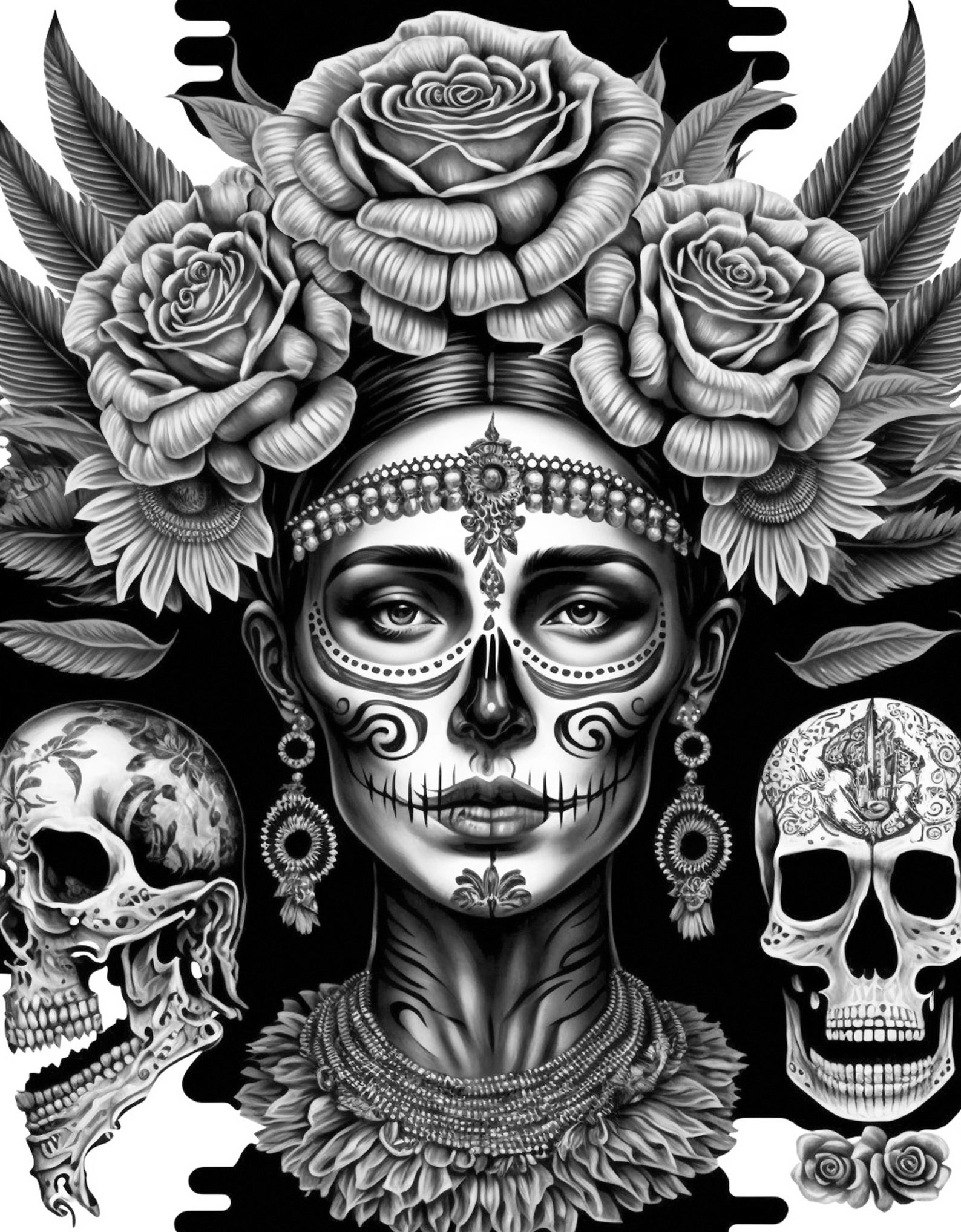 La Catrina Day of the Dead Coloring Sheet, Adult Coloring Page of a ...