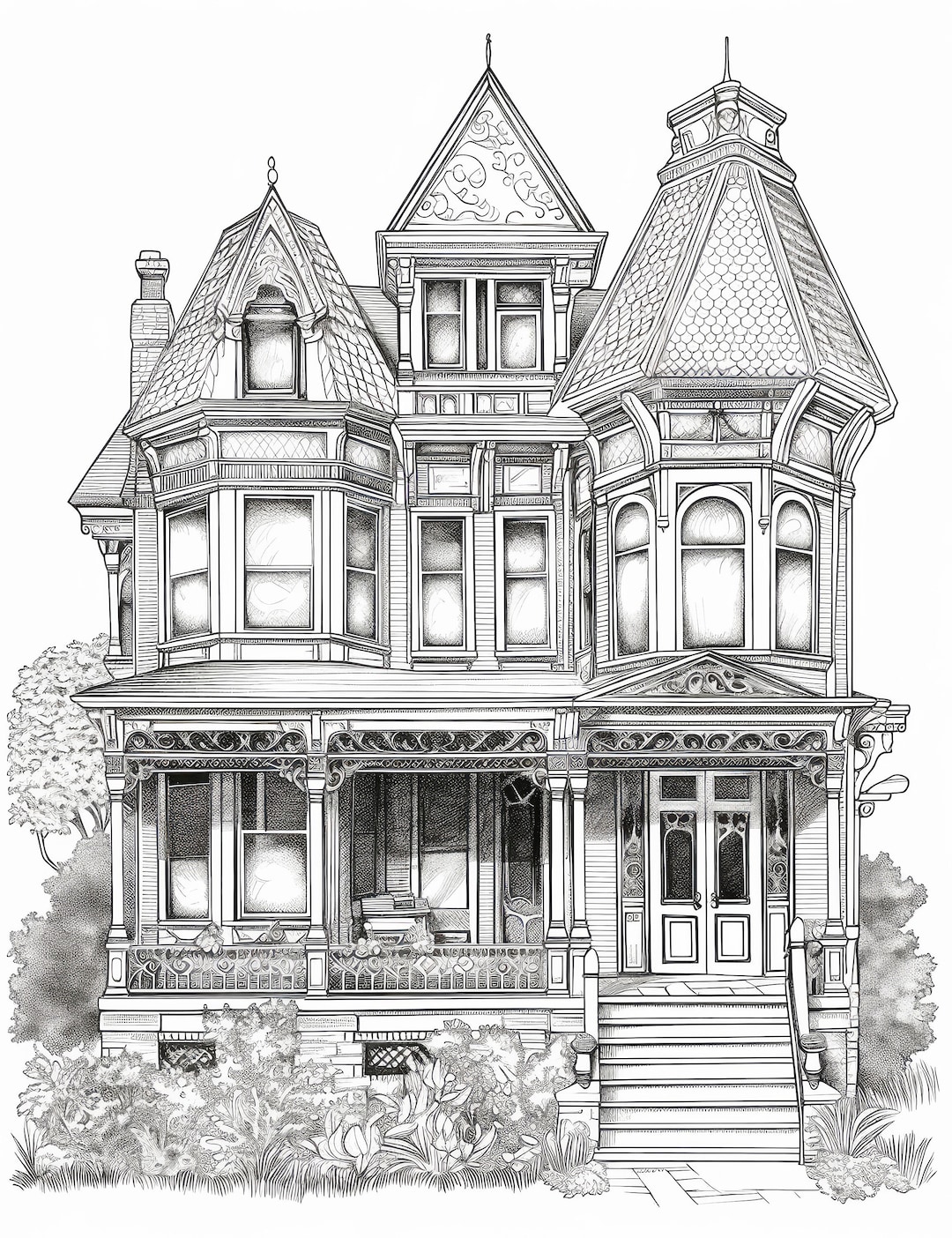 Victorian House Adult Coloring Sheet 3, AI Generated Architectural ...