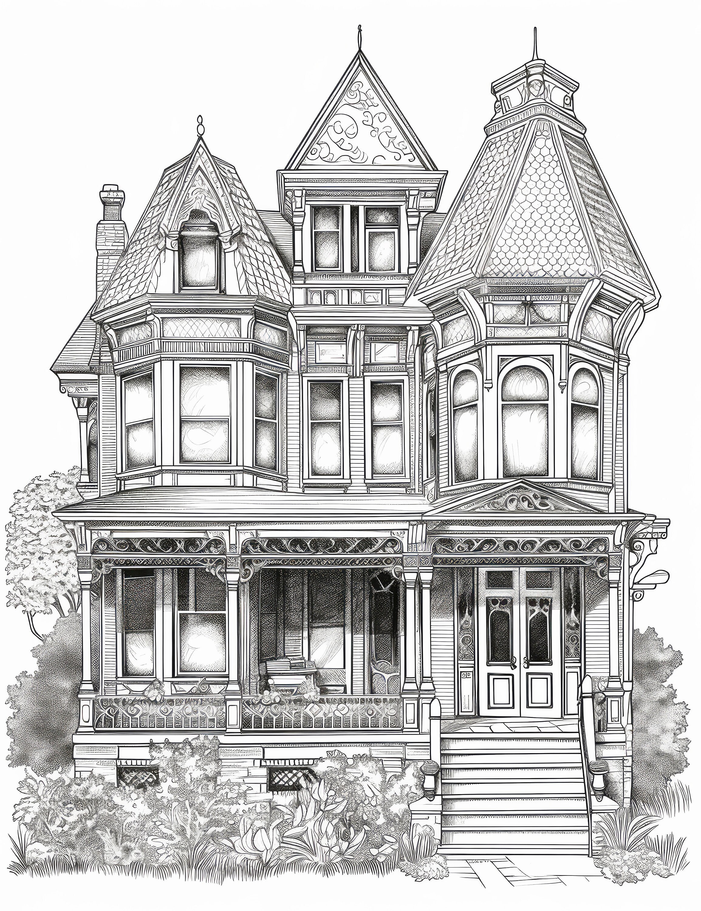 Victorian House Adult Coloring Sheet 3, AI Generated Architectural ...