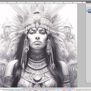 Aztec Warrior Queen Coloring Page 3, Adult Color Sheet of the Face of a ...