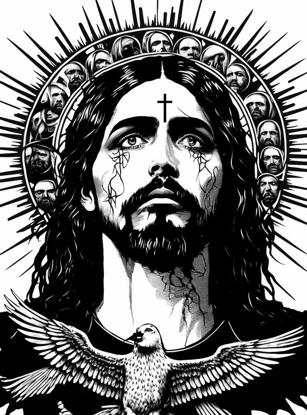 Chicano Jesus Coloring Page, Adult Coloring Sheet of the Face of a ...