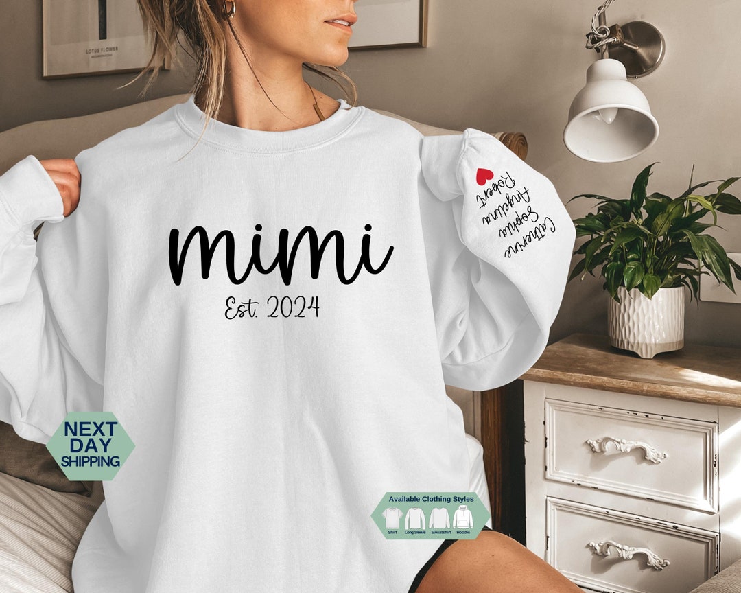 Custom Mimi Est. Sweatshirt With Kids Names on Sleeve, Personalized ...