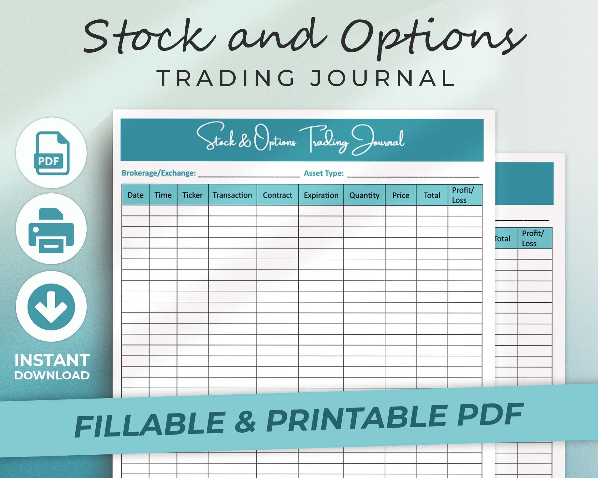 Stock and Options Trading Journal, Fillable, Printable, Transaction ...