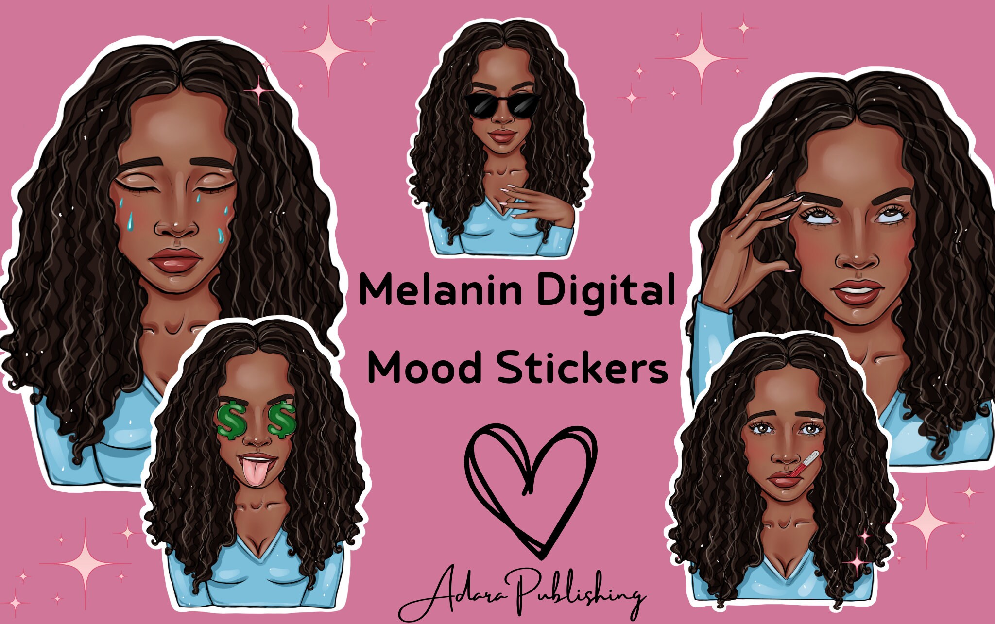 Melanin Digital Mood Stickers, Black Girl Magic Planner Stickers for ...