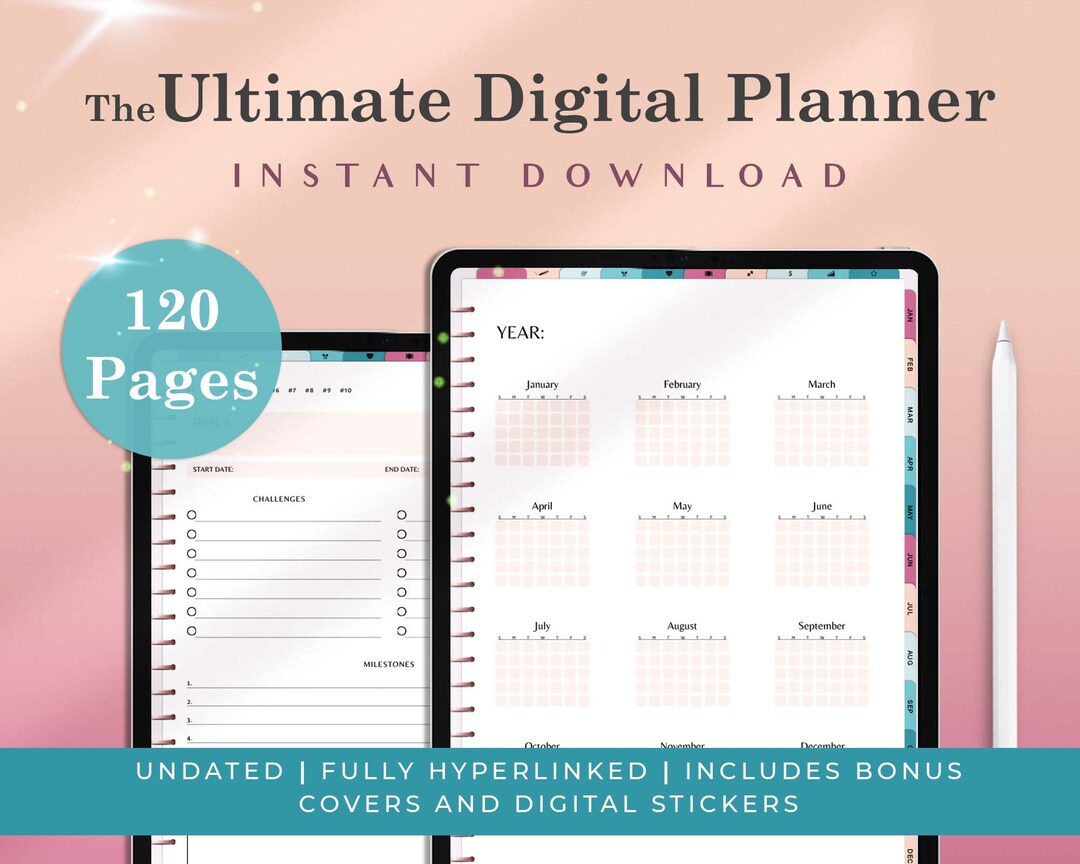 Undated Digital Planner, Monthly Digital Planner, Weekly Digital ...