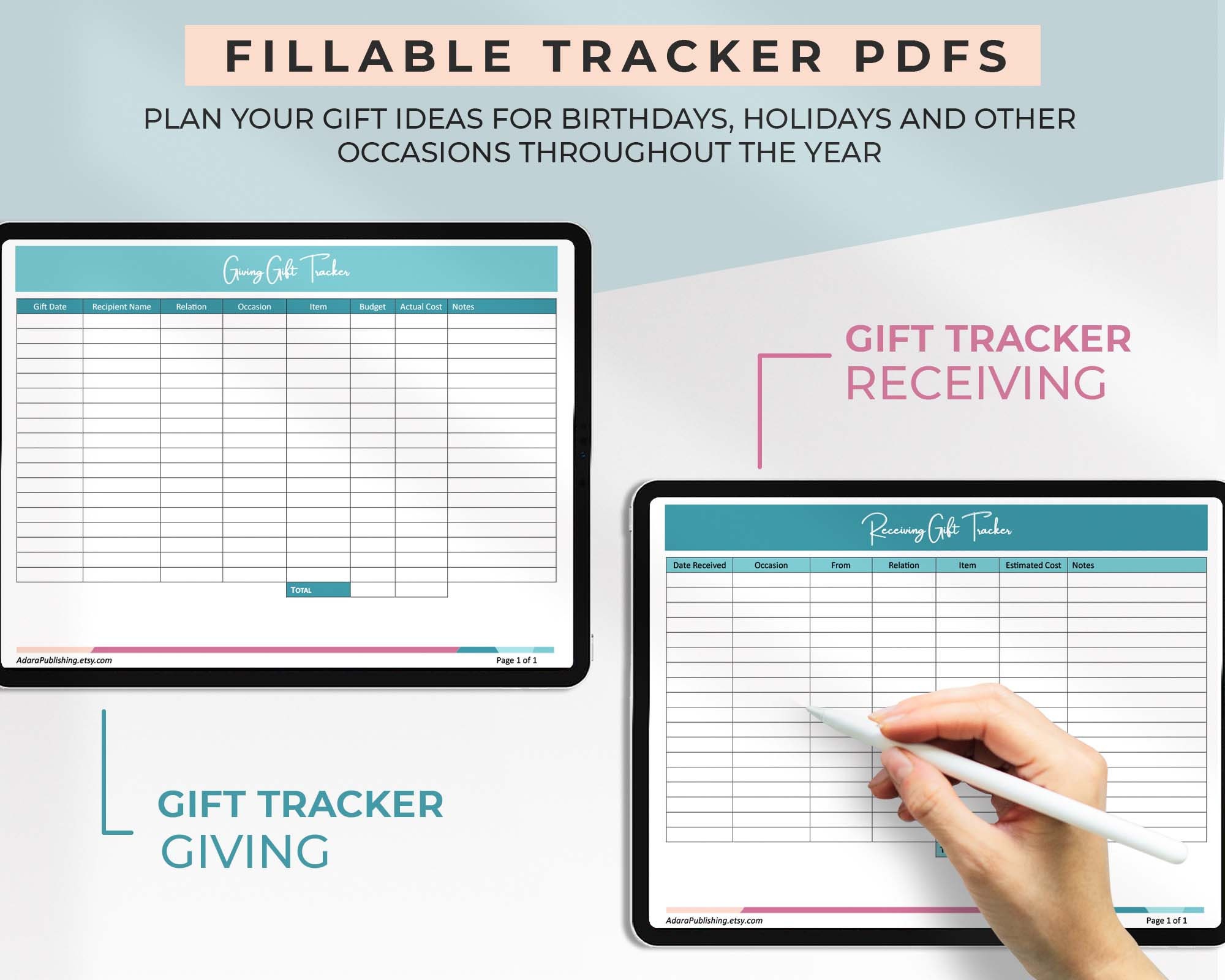 Gift Tracker Bundle, Gift Planner, Fillable and Printable, Spreadsheet ...