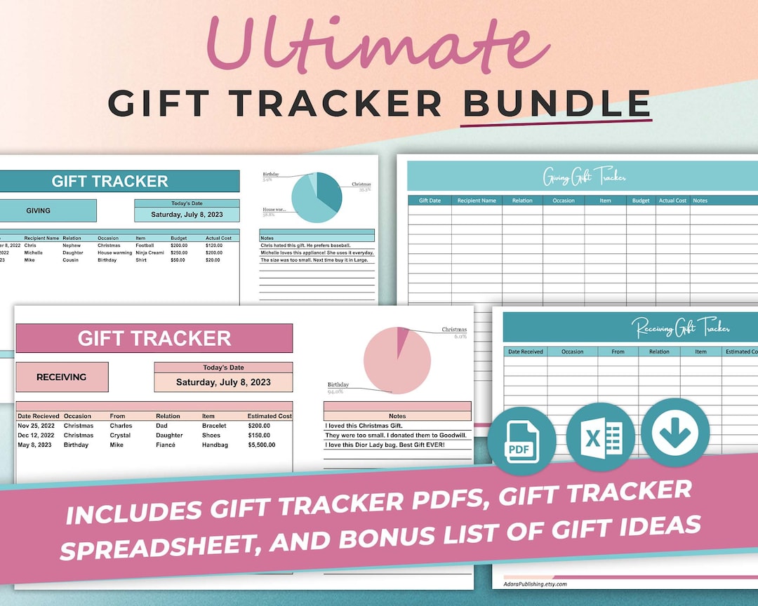 Gift Tracker Bundle, Gift Planner, Fillable and Printable, Spreadsheet ...