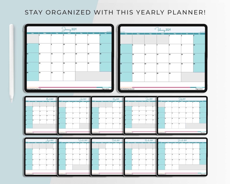 2024 Yearly Planner, Printable, Fillable PDF, Full Calendar Year ...