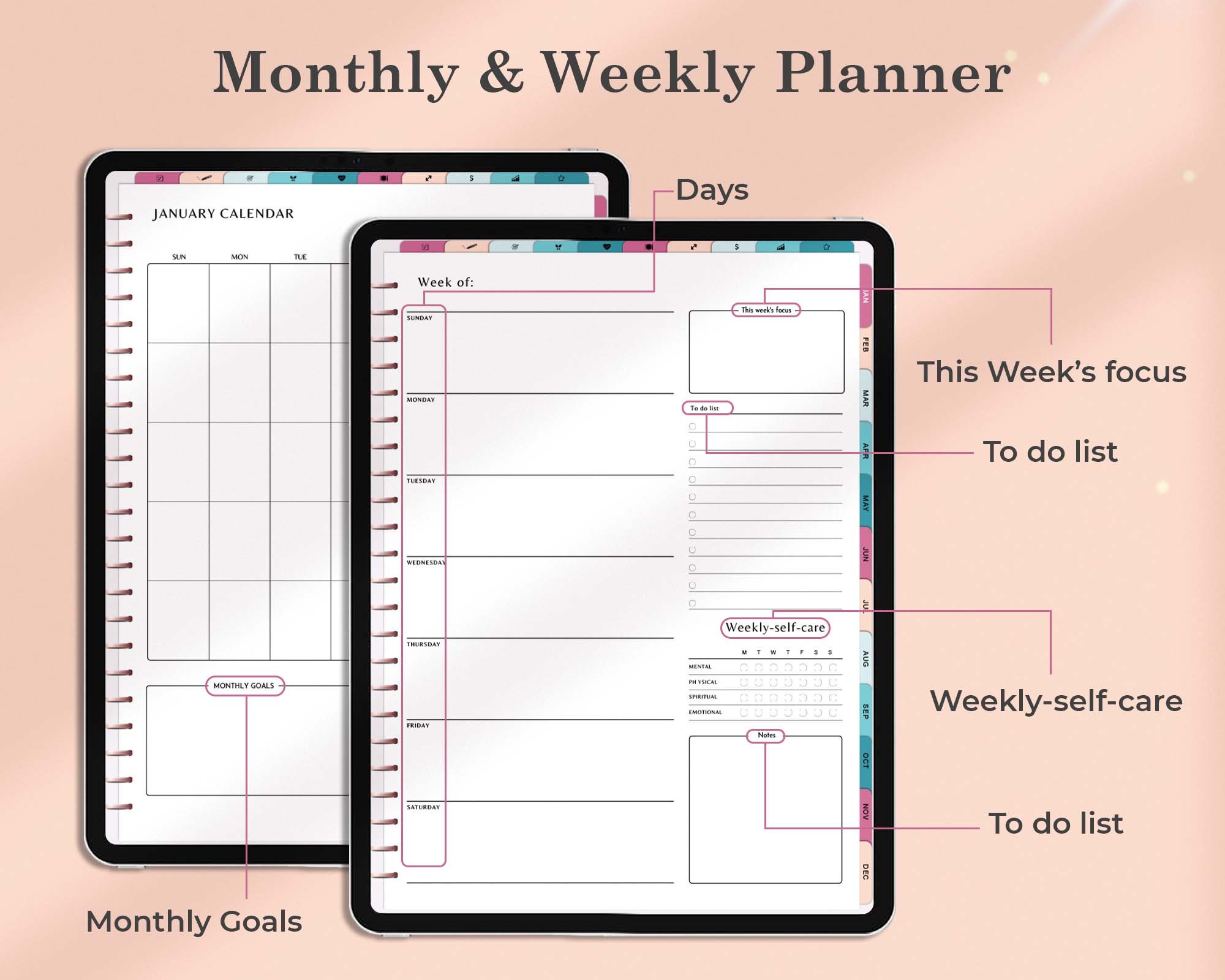Undated Digital Planner, Monthly Digital Planner, Weekly Digital ...
