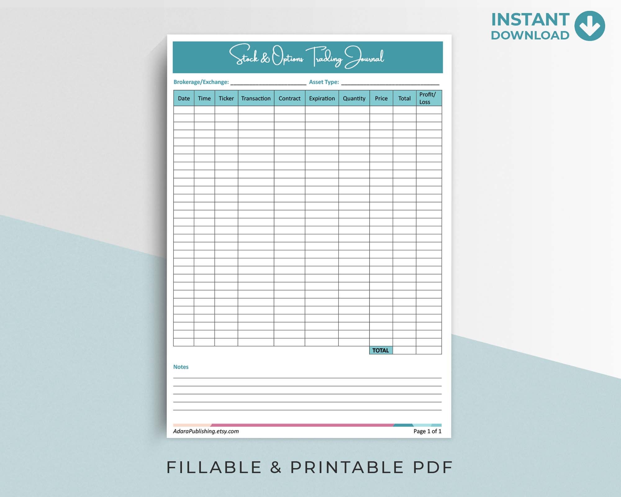 Stock and Options Trading Journal, Fillable, Printable, Transaction ...