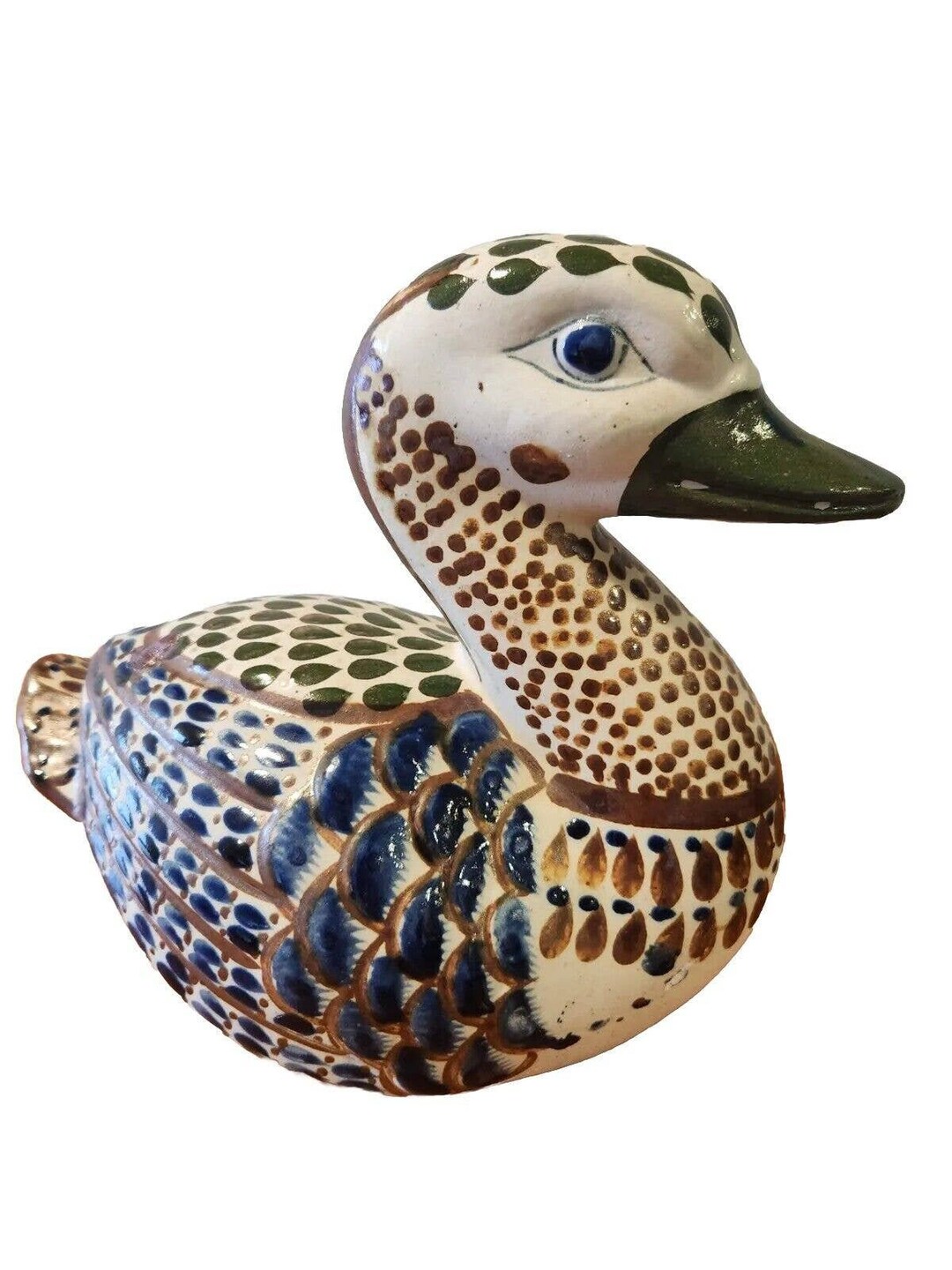Vtg Tonala Mexican Handpainted Folk Art Pottery Duck / Bird Decor ...