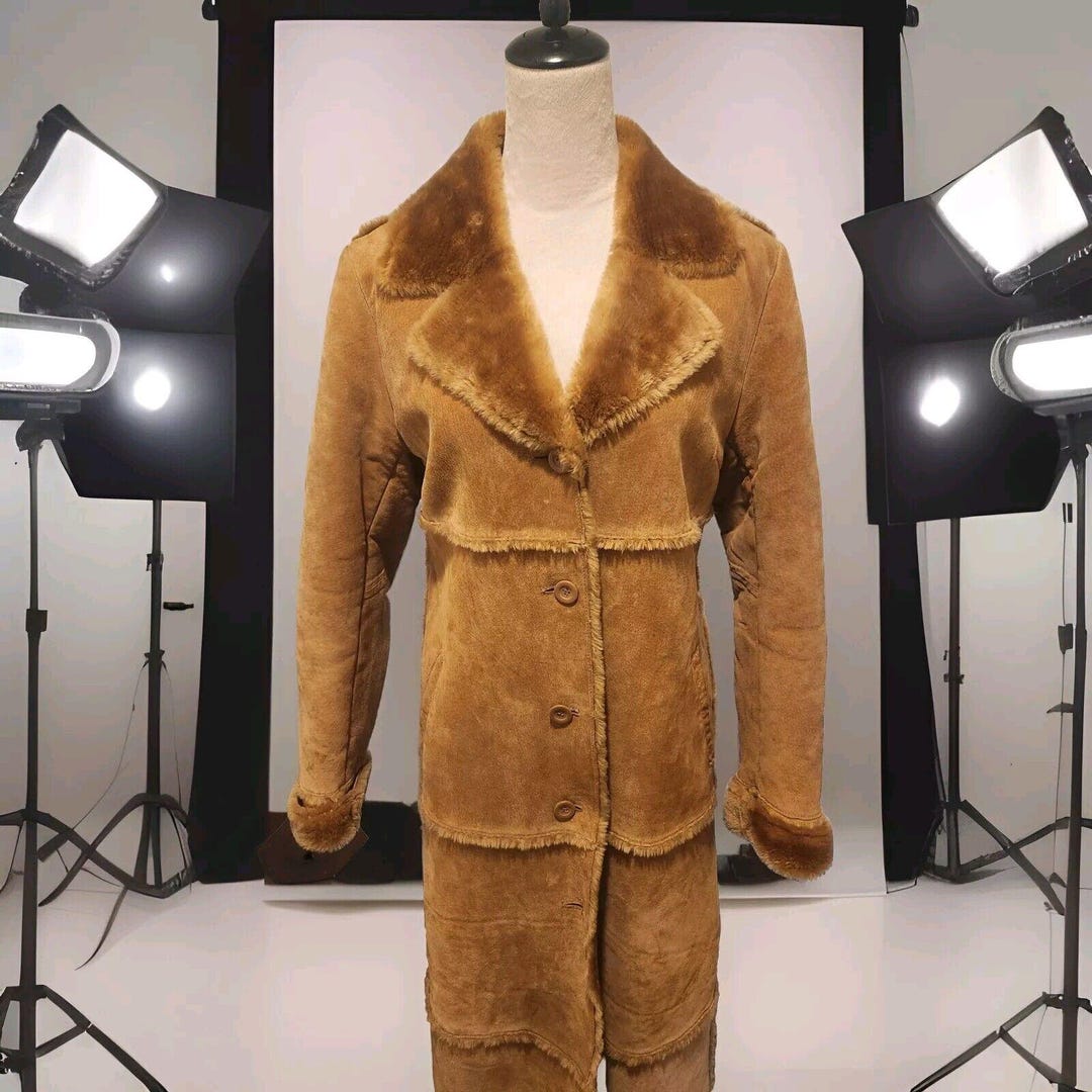 Vintage 1990's Leather Penny Lane Trench Coat Tan Suede Longline ...